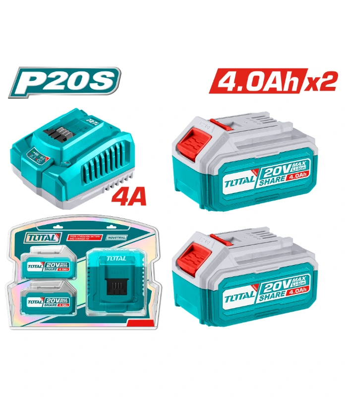 БАТЕРИИ TOTAL 20V 2x4.0Ah + ПОЛНАЧ 4А TFBCPK1424 - Combo